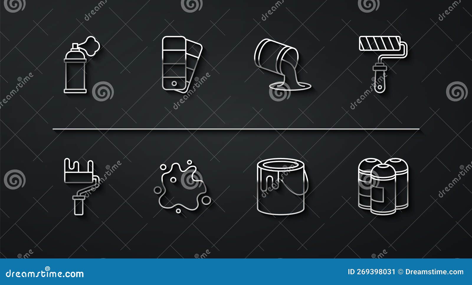 Set Line Paint Spray Can, Roller Brush, Bucket, Color Palette Guide ... Set Line Paint Spray Can, Roller Brush, Bucket, Color Palette Guide ...