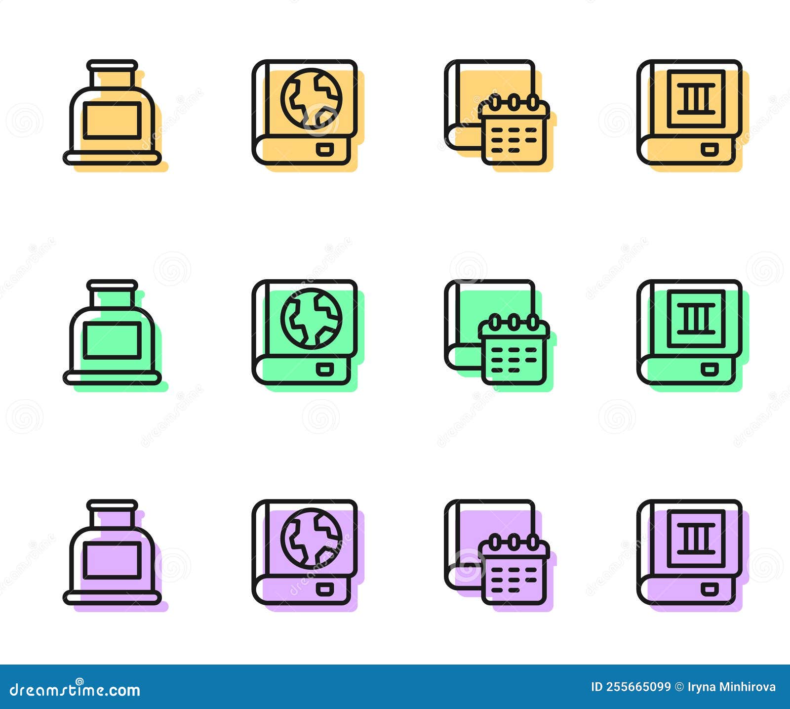 Set Line daily Paper Notepad, Inkwell, Earth Globe and Book and Book ...