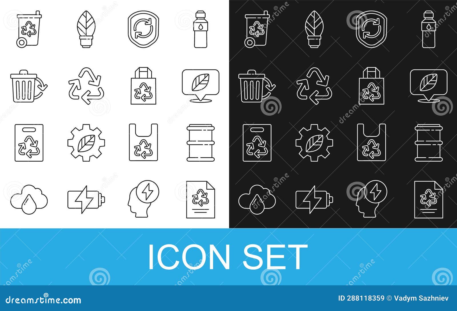 Set Line Paper with Recycle, Barrel, Location Leaf, Recycle Symbol ...