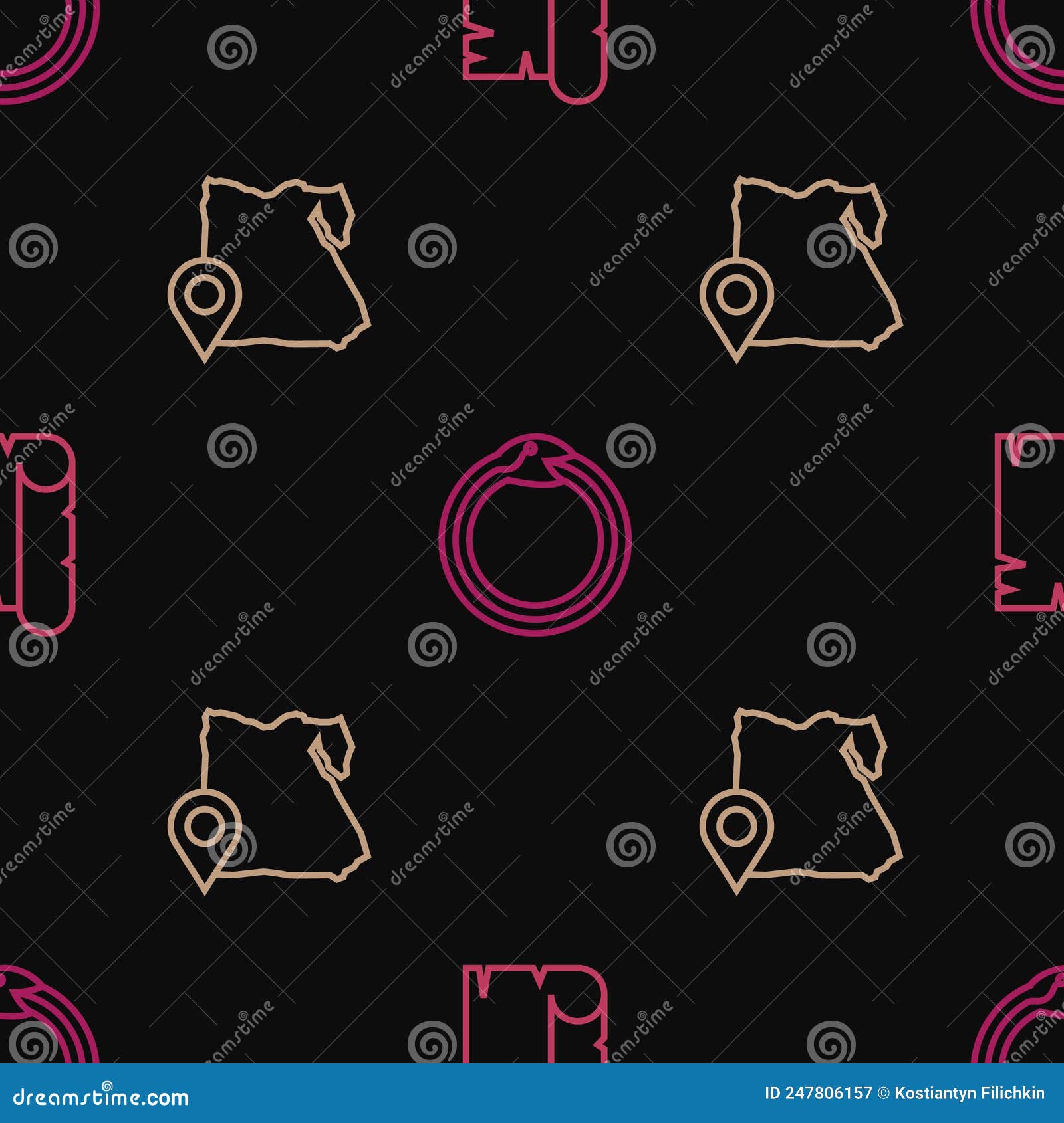 Set Line Papyrus Scroll, Map of Egypt and Magic Symbol Ouroboros on ...