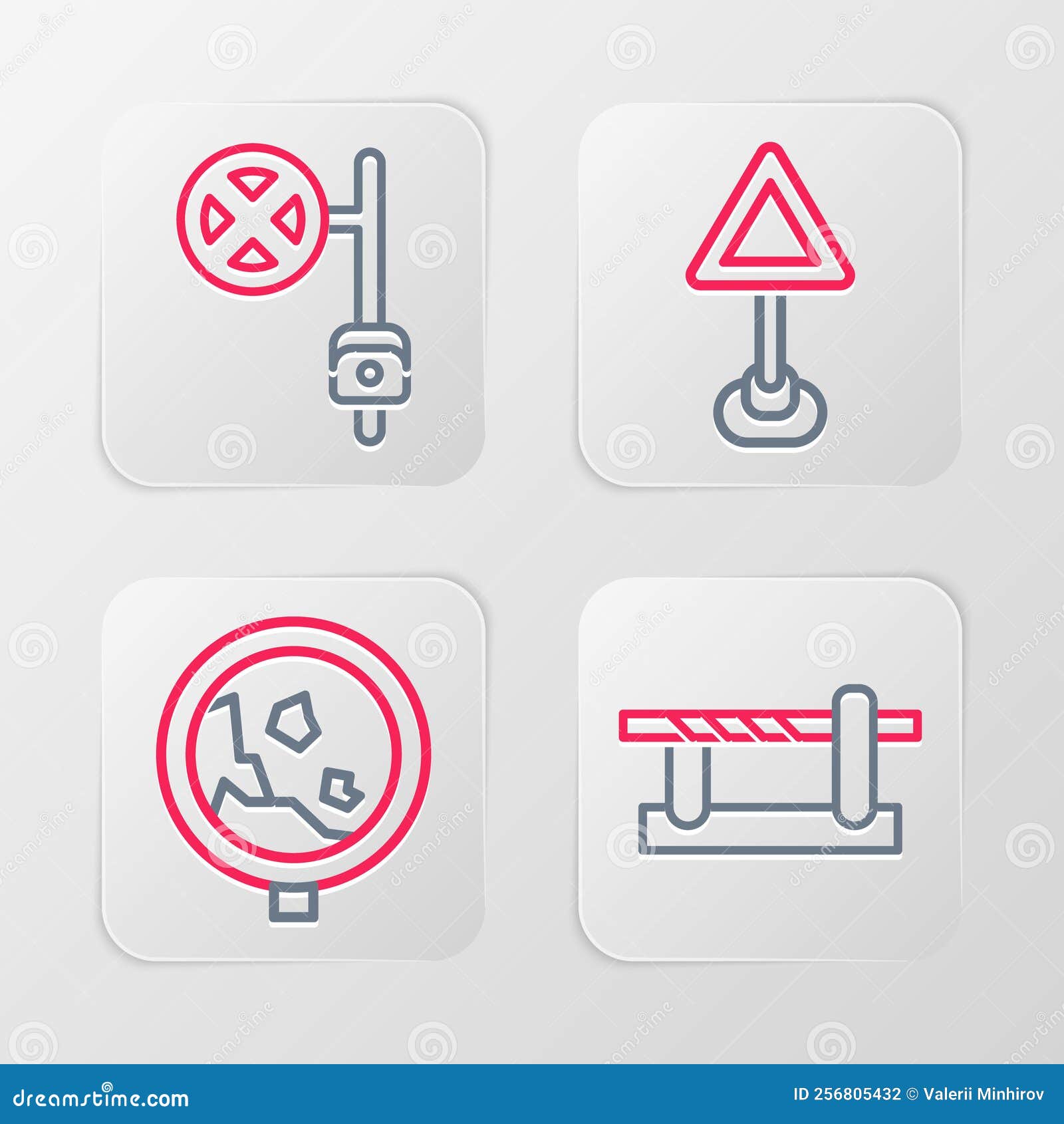 Set Line Parking Car Barrier, Road Warning Rockfall, Triangle Blank and ...