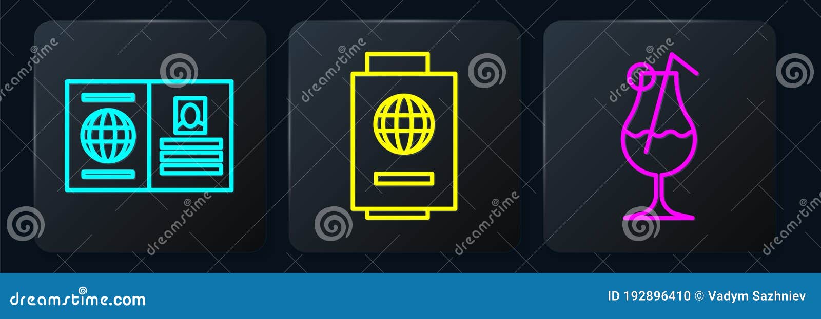 Set Line Passport, Cocktail and Alcohol Drink and Passport with Ticket ...