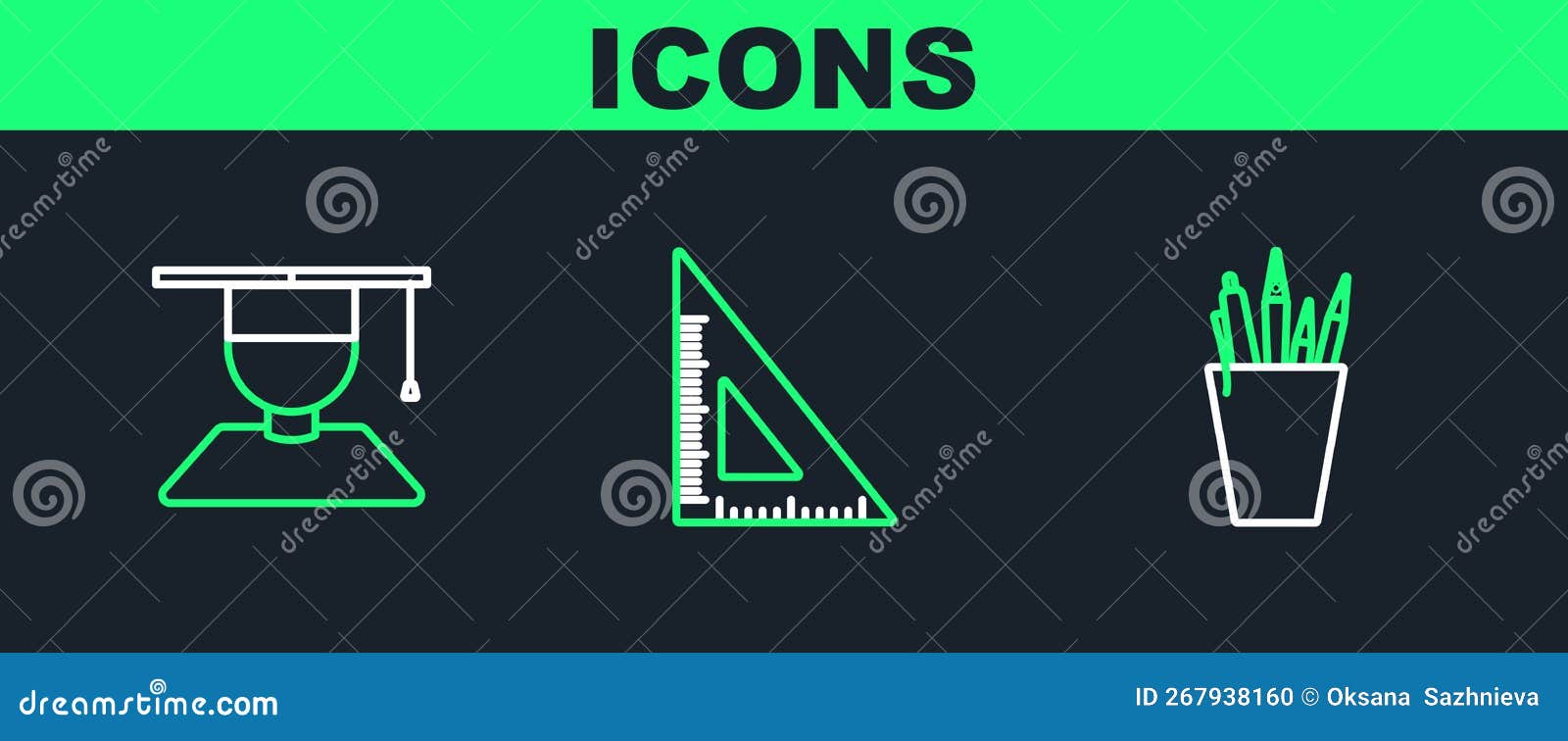 Set Line Pencil Case Stationery, Graduate and Graduation Cap and ...