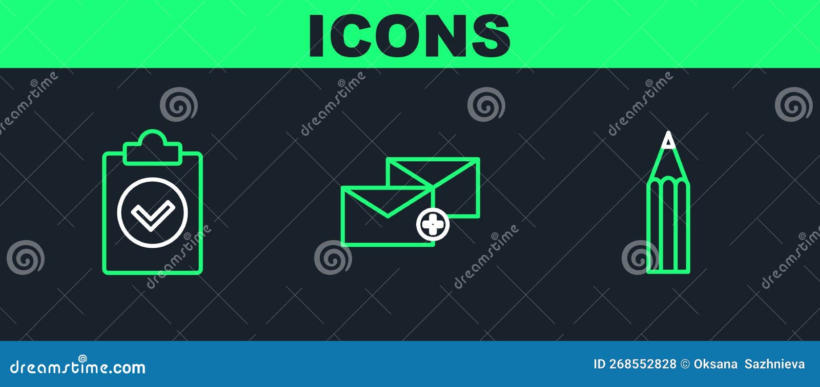 Set Line Pencil, Completed Task and Envelope Icon. Vector Stock ...