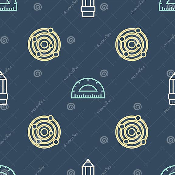 Set Line Pencil with Eraser, Solar System and Protractor on Seamless ...