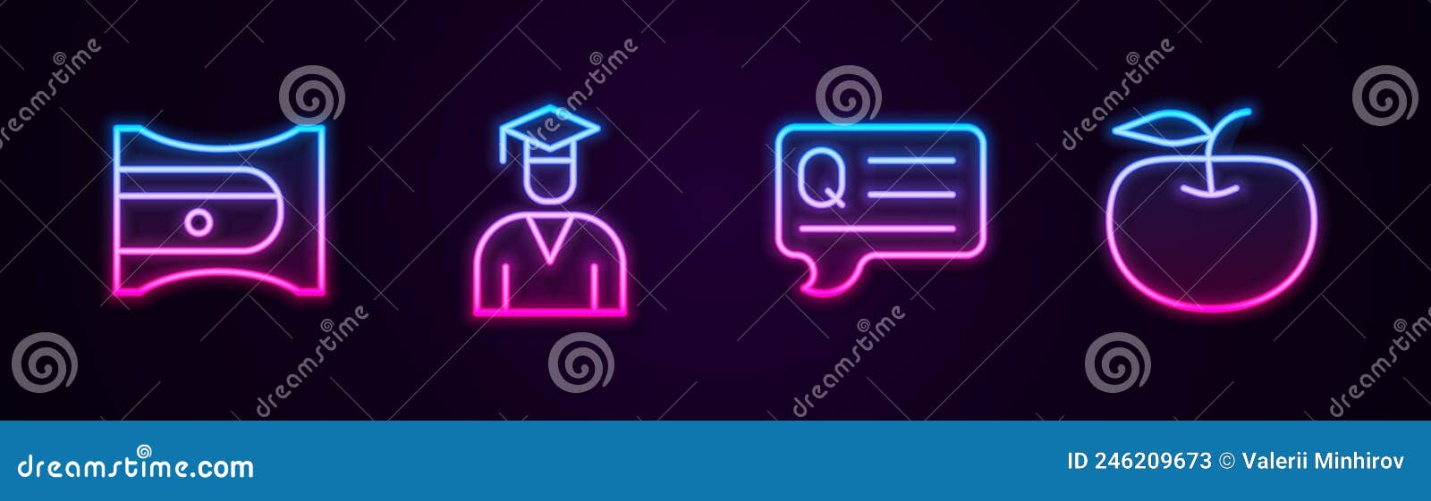 Set Line Pencil Sharpener, Graduate and Graduation Cap, Speech Bubbles ...