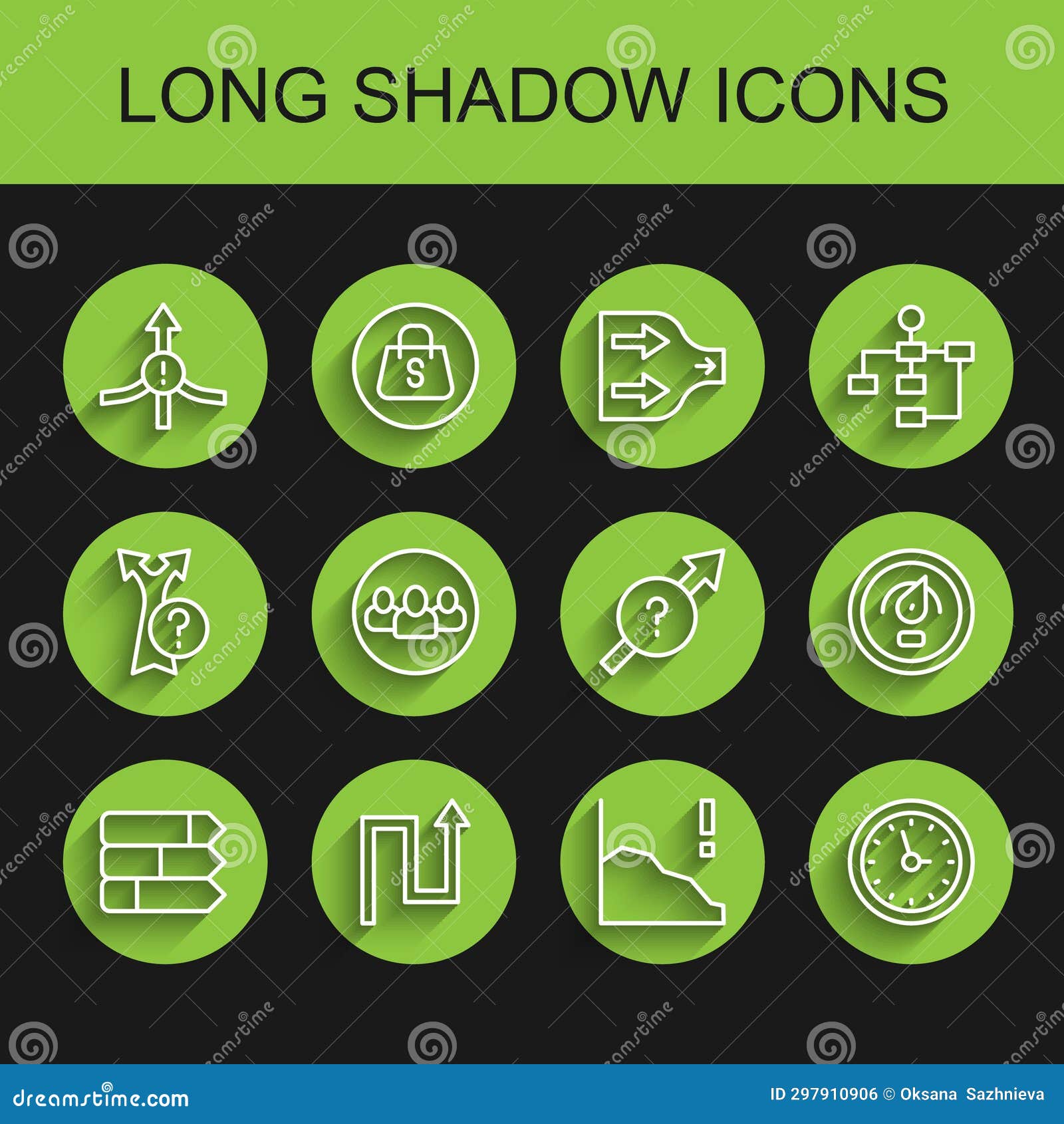 Set Line Pie Chart Infographic, Arrow, Financial Growth Decrease, Clock, Project Team Base ...