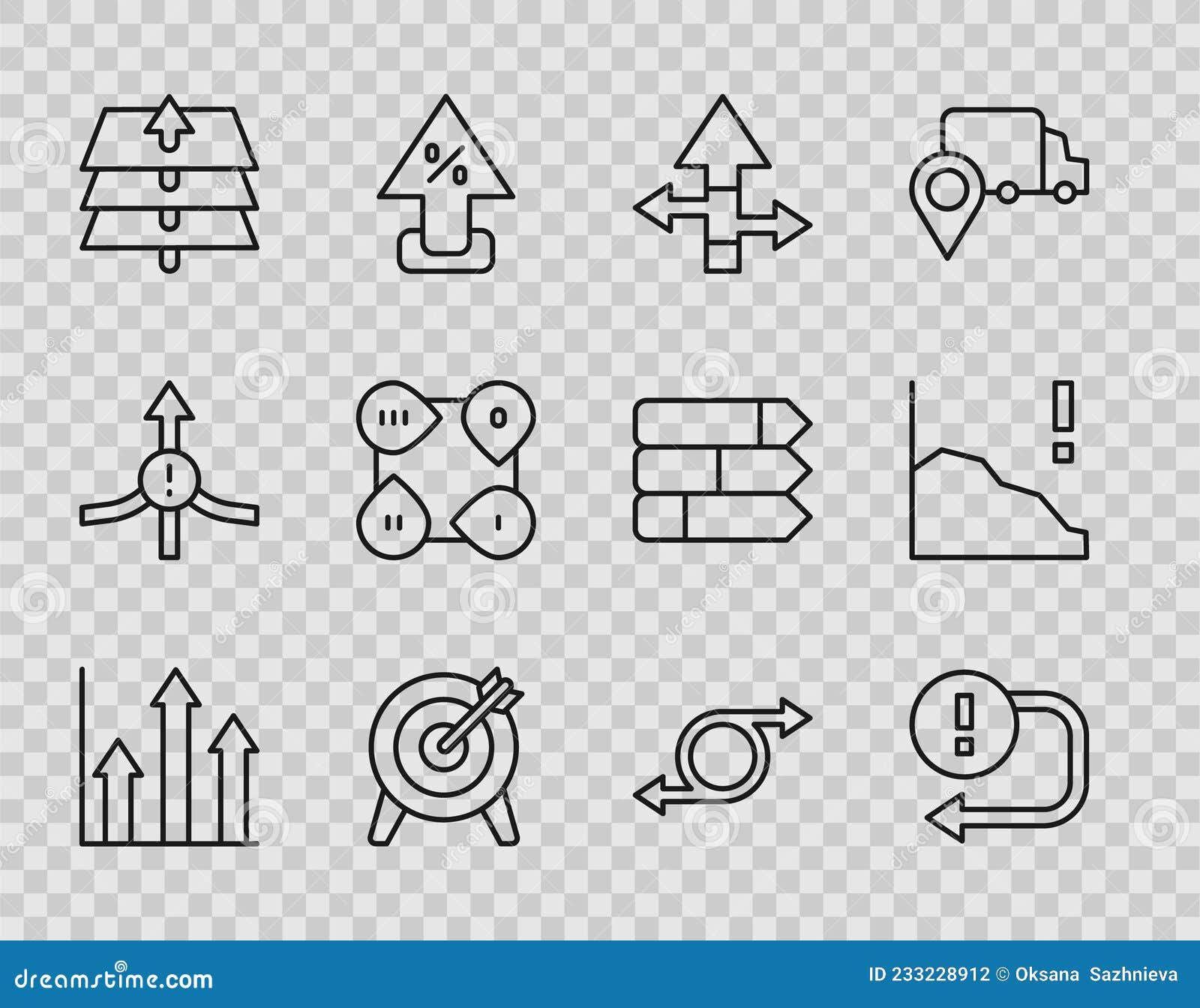 Set Line Pie Chart Infographic, Arrow, Target, Layers, Infographic Element, and Financial Growth ...