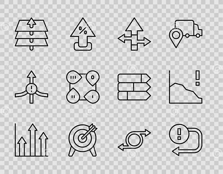 Set Line Pie Chart Infographic, Arrow, Target, Layers, Infographic ...