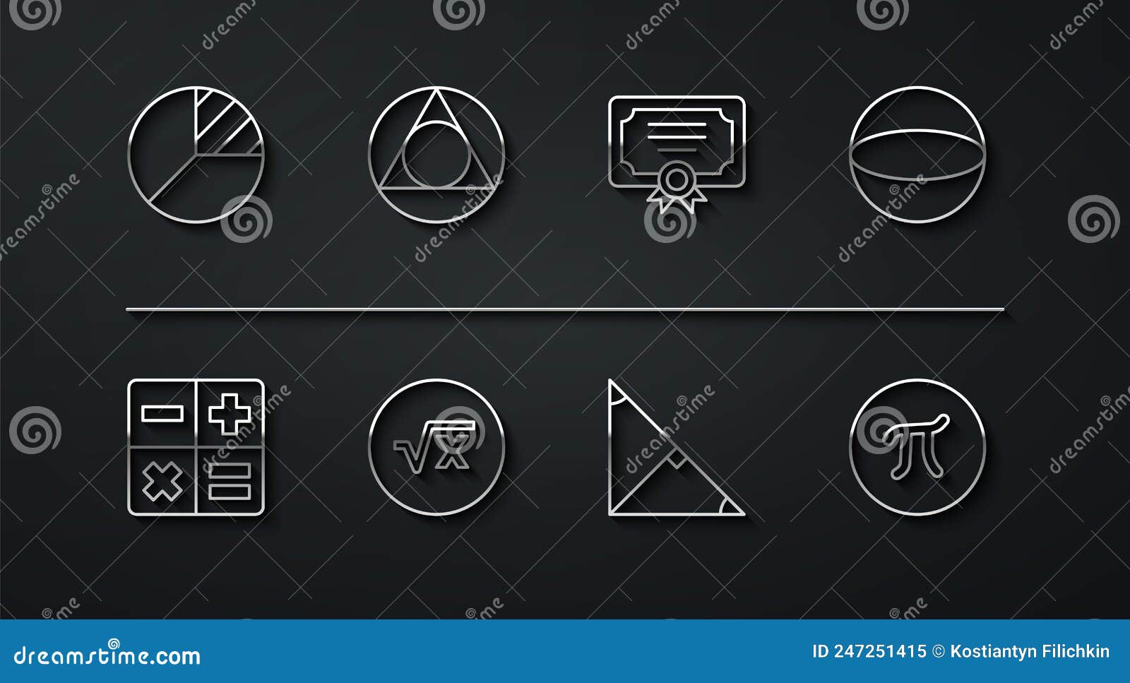 Set Line Pie Chart Infographic, Calculator, Geometric Figure Sphere ...