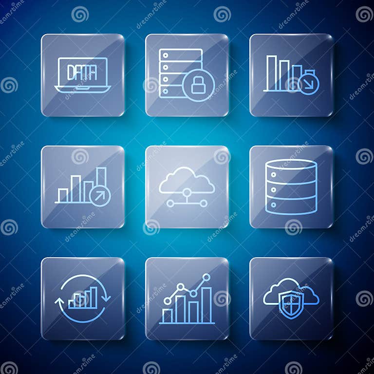 Set Line Pie Chart Infographic, Cloud and Shield, Financial Growth Decrease, Network Cloud ...