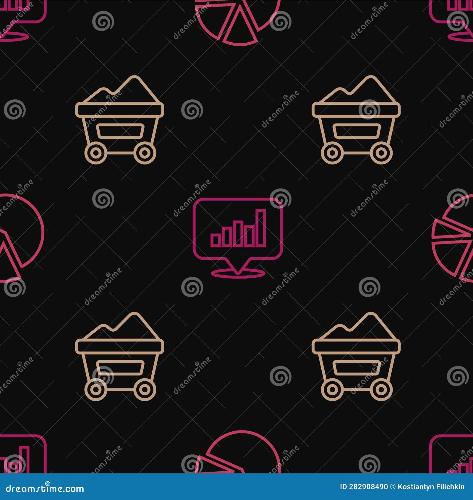Set Line Pie Chart Infographic, Coal Mine Trolley and on Seamless ...