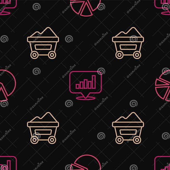 Set Line Pie Chart Infographic, Coal Mine Trolley and on Seamless ...