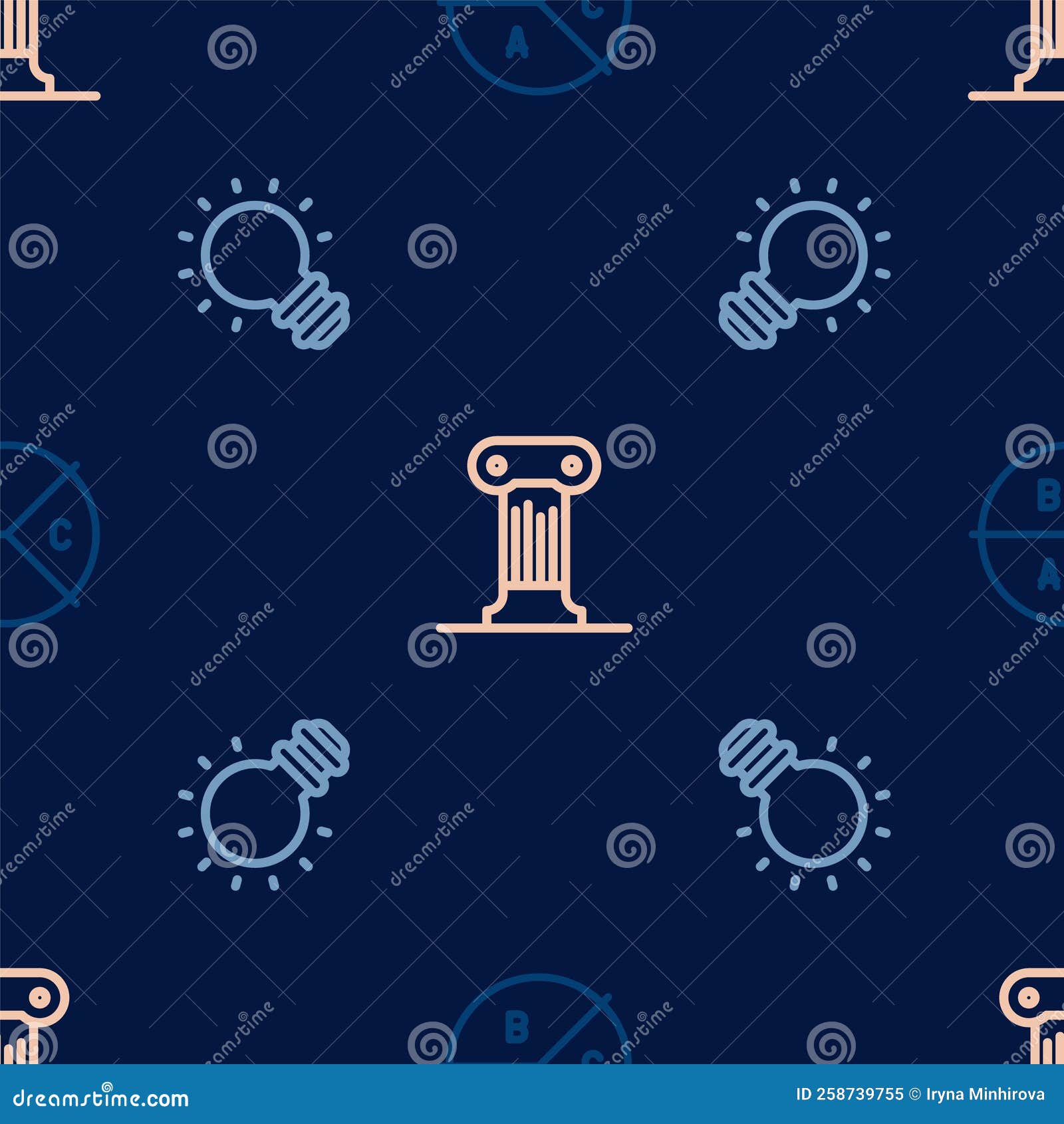 Set Line Pie Chart Infographic, Creative Lamp Light Idea and Law Pillar ...