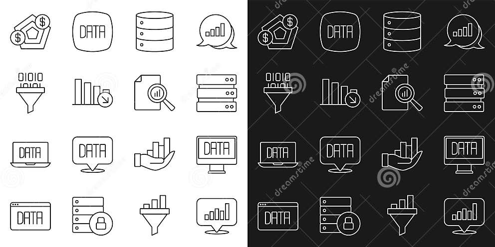 Set Line Pie Chart Infographic, Data Analysis, Server, Financial Growth Decrease, Binary Code ...