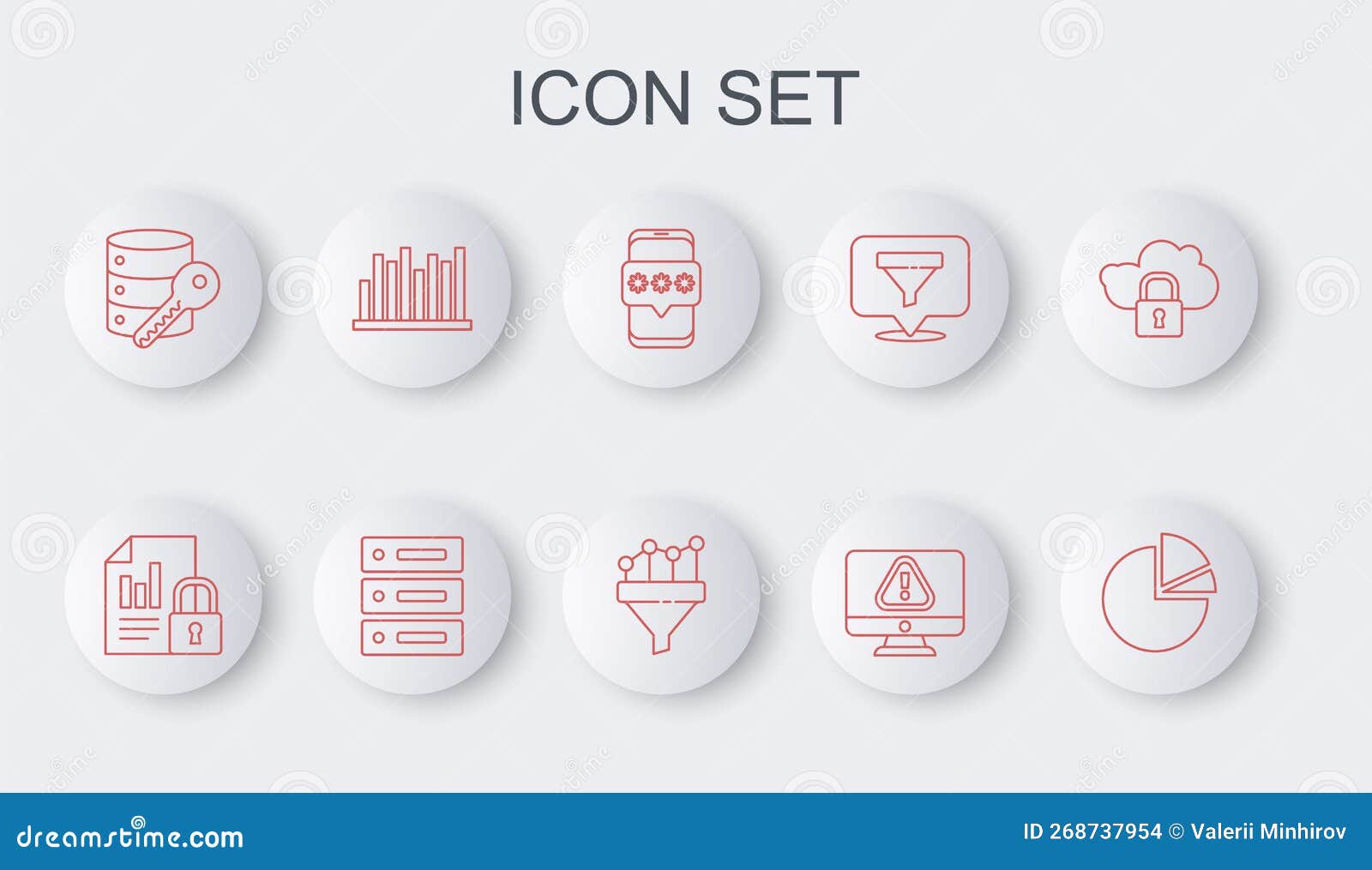 Set Line Pie Chart Infographic, Document and Lock, Mobile Password ...
