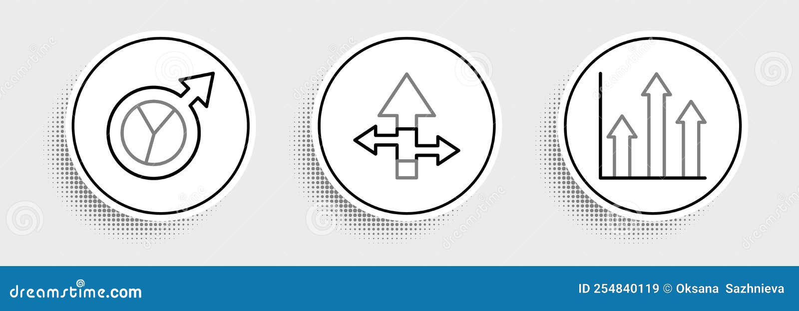 Set Line Pie Chart Infographic, Financial Growth and Arrow Icon. Vector Stock Illustration ...