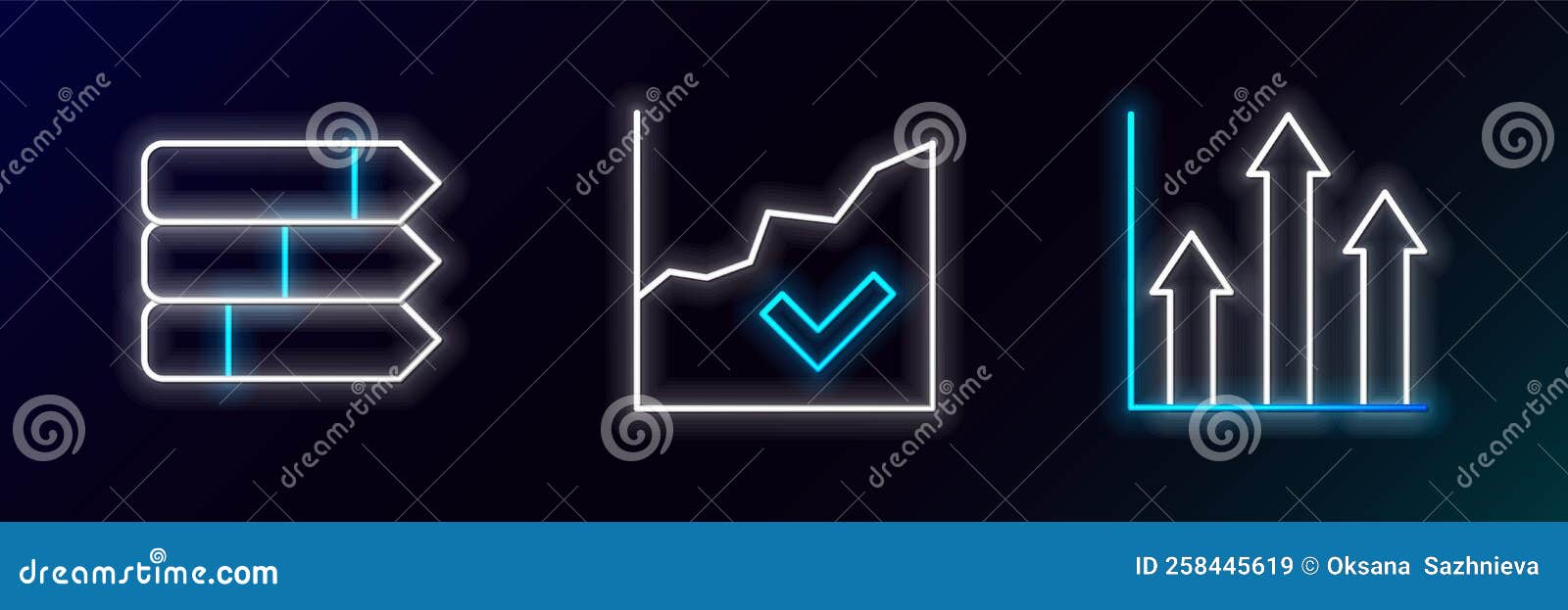 Set Line Pie Chart Infographic, and Financial Growth Increase Icon. Glowing Neon. Vector Stock ...