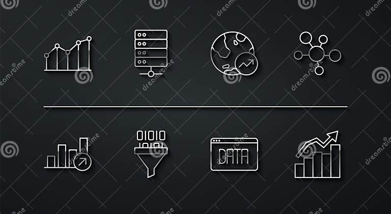 Set Line Pie Chart Infographic, Financial Growth, Mind Map, Data Analysis, Binary Code, Server ...