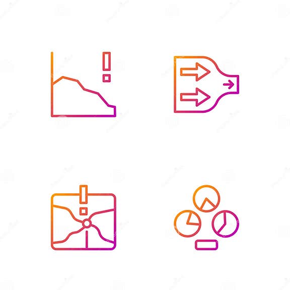 Set Line Pie Chart Infographic, Intersection Point, Financial Growth Decrease and Arrow ...