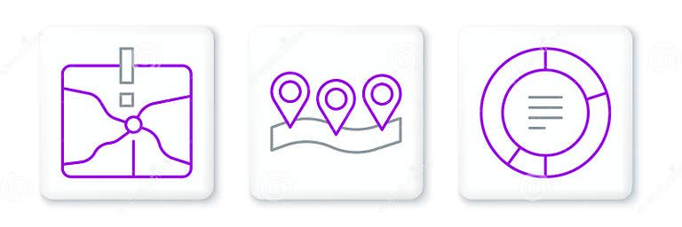 Set Line Pie Chart Infographic, Intersection Point and Location Icon ...