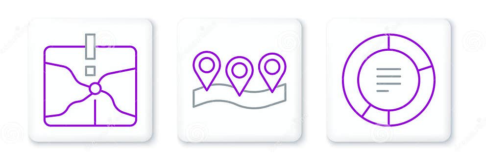 Set Line Pie Chart Infographic, Intersection Point and Location Icon ...