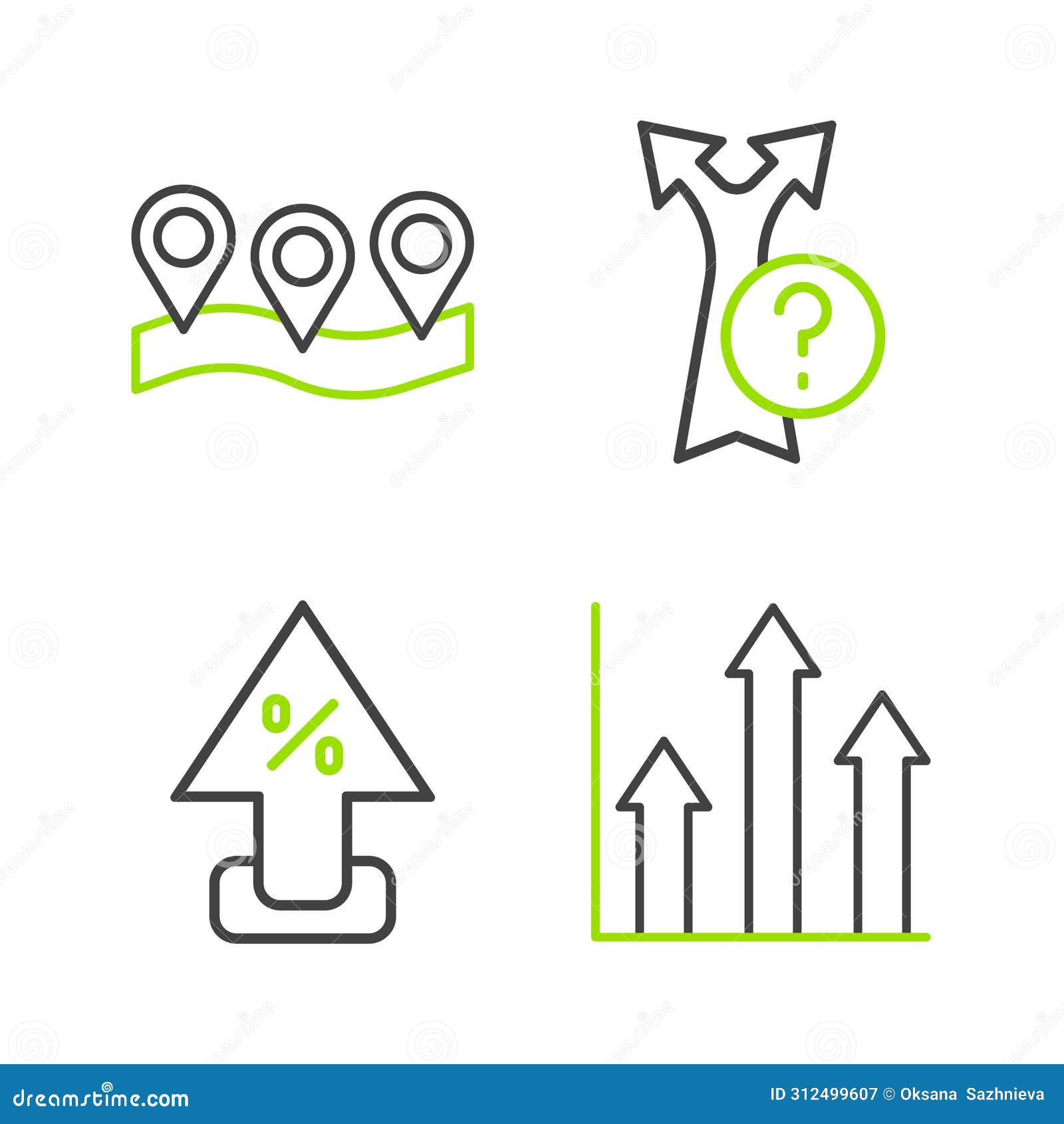 Set Line Pie Chart Infographic, Percent Up Arrow, Arrow and Location Icon. Vector Stock Vector ...