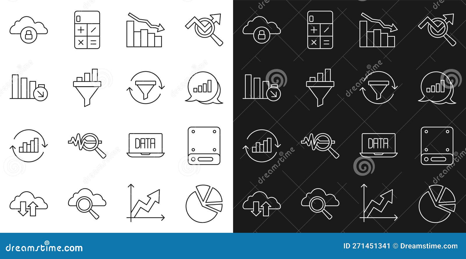 Set Line Pie Chart Infographic, Server, Financial Growth Decrease, Sales Funnel with, Cloud ...