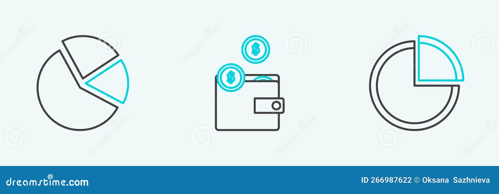 Set Line Pie Chart Infographic, and Wallet with Coins Icon. Vector ...