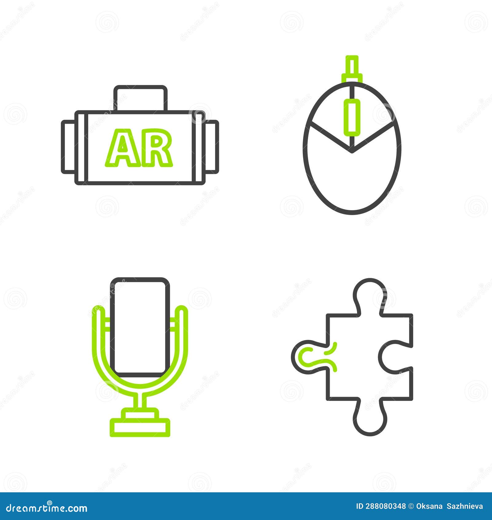 Set Line Piece of Puzzle, Microphone, Computer Mouse Gaming and Ar ...