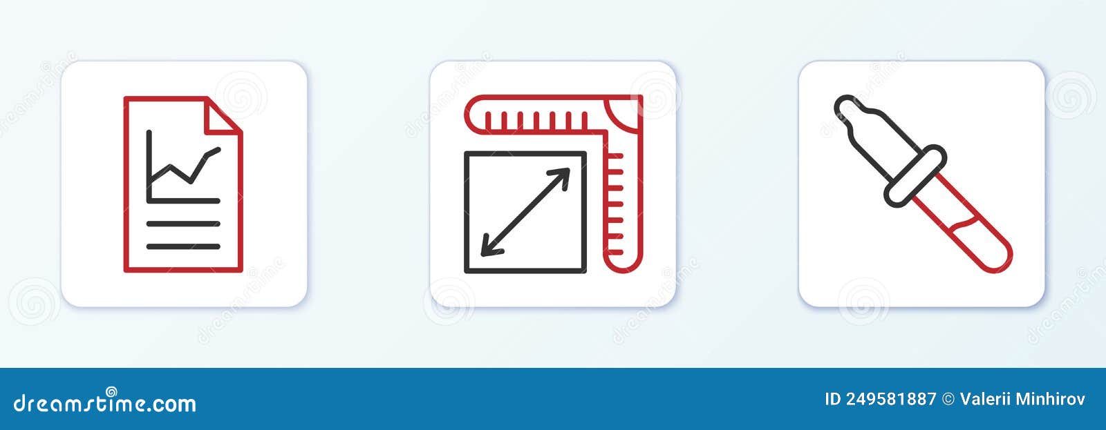 Set Line Pipette, Document with Graph Chart and Paper Size Icon. Vector Stock Vector ...