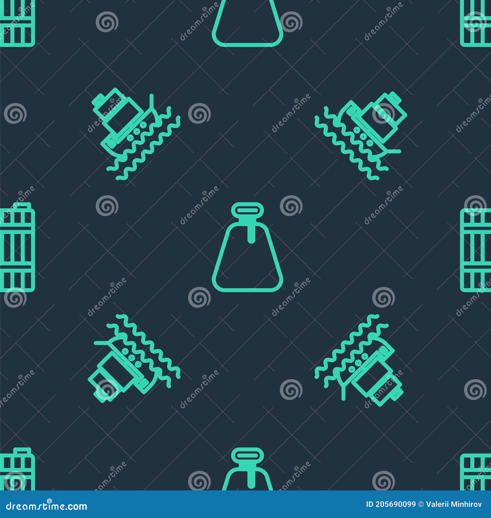 Set Line Pirate Sack, Ship and Wooden Barrel on Seamless Pattern ...