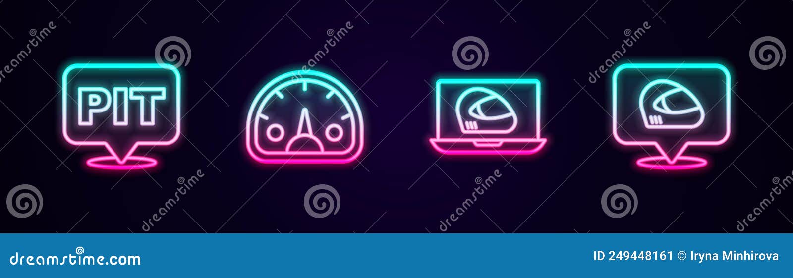 Set Line Pit Stop, Speedometer, Racing Helmet and . Glowing Neon Icon ... Set Line Pit Stop, Speedometer, Racing Helmet and . Glowing Neon Icon ...