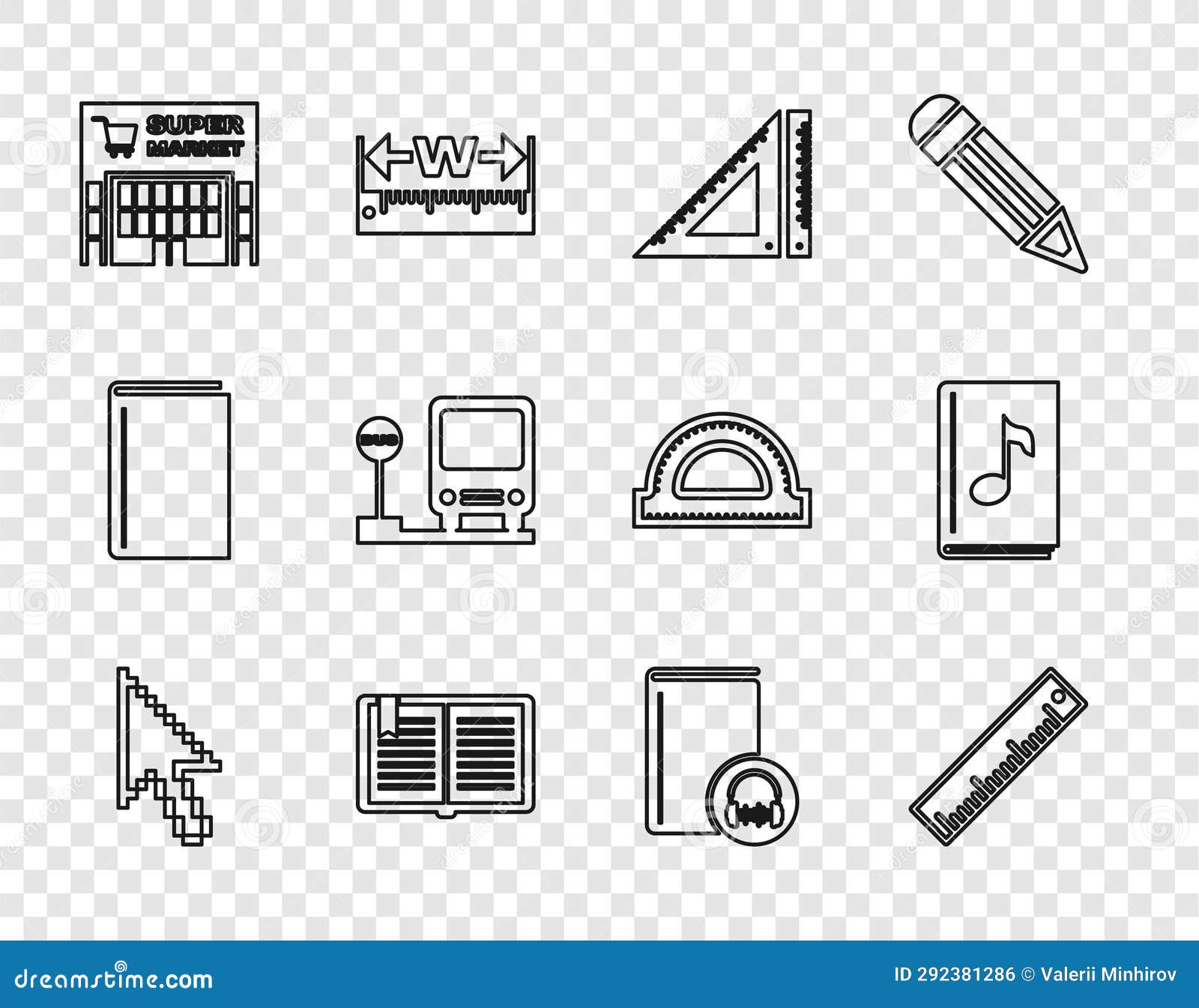 Set Line Pixel Arrow Cursor, Ruler, Triangular Ruler, Open Book ...