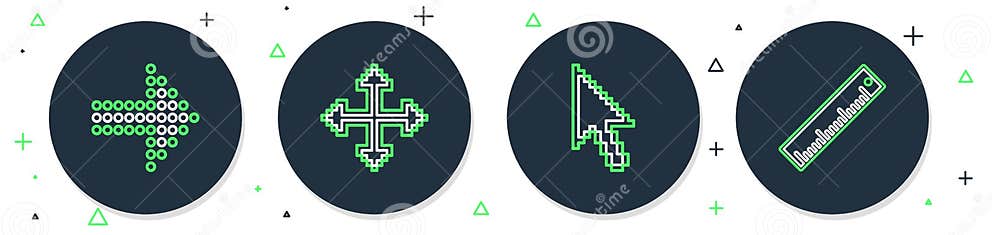 Set Line Pixel Arrows in Four Directions, Cursor, Dots and Ruler Icon ...