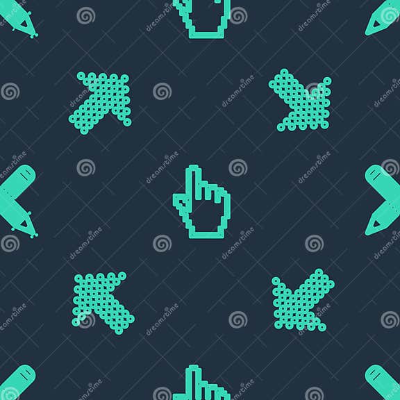 Set Line Pixel Hand Cursor, Dots Arrow and Crossed Pencil on Seamless ...