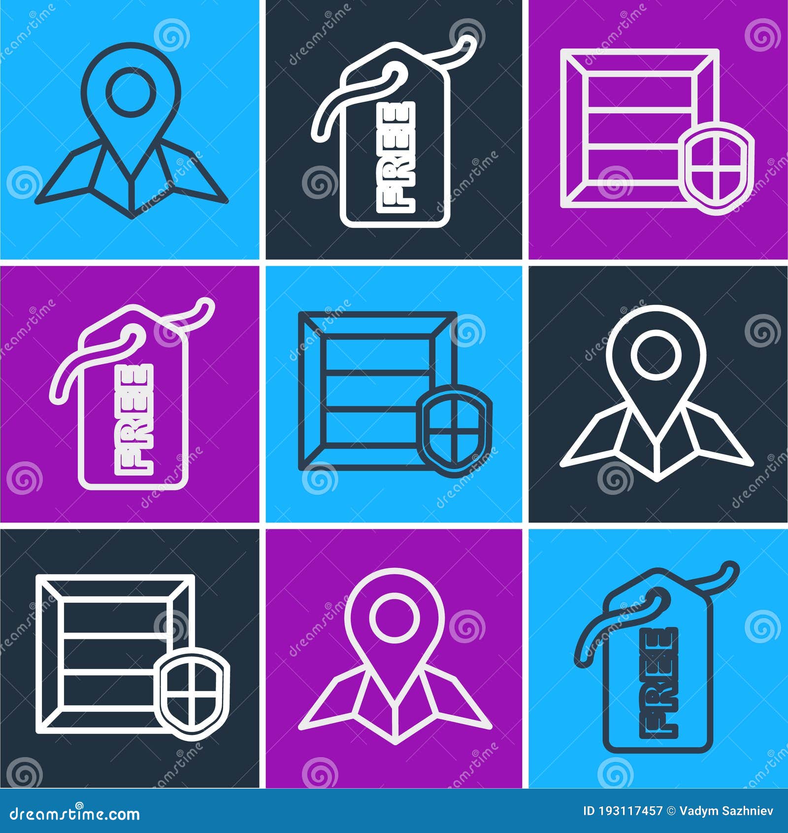 Set Line Placeholder on Map Paper, Delivery Pack Security with Shield ...