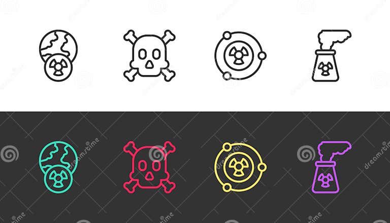 Set Line Planet Earth and Radiation, Bones Skull Warning, Radioactive ... Set Line Planet Earth and Radiation, Bones Skull Warning, Radioactive ...