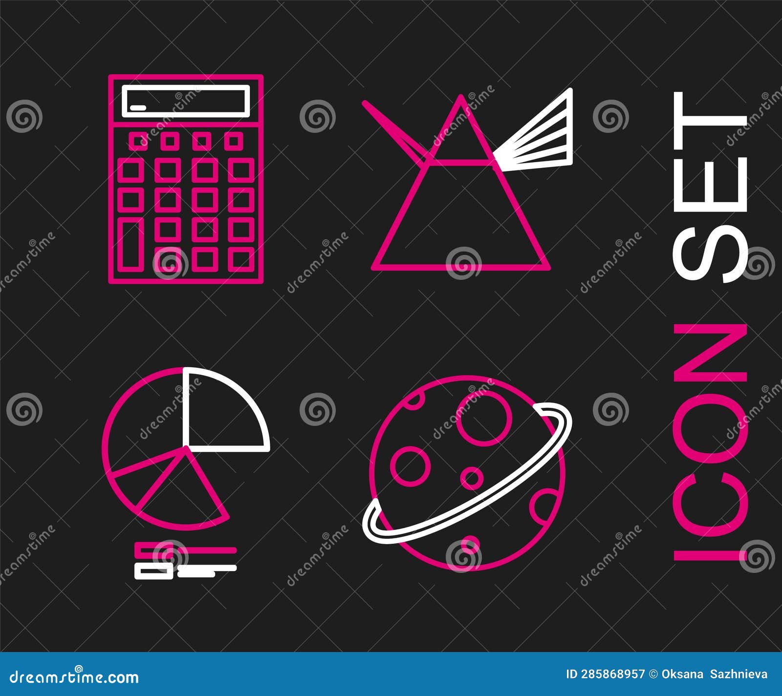 Set Line Planet, Pie Chart Infographic, Light Rays Prism and Calculator ...