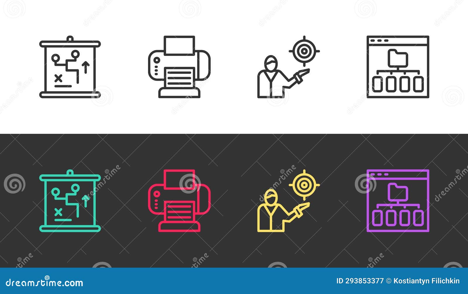 Set Line Planning Strategy Concept, Printer, Marketing Target and ...