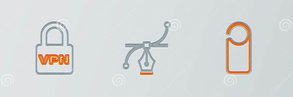 Set Line Please Do Not Disturb, Lock VPN and Bezier Curve Icon. Vector ... Set Line Please Do Not Disturb, Lock VPN and Bezier Curve Icon. Vector ...