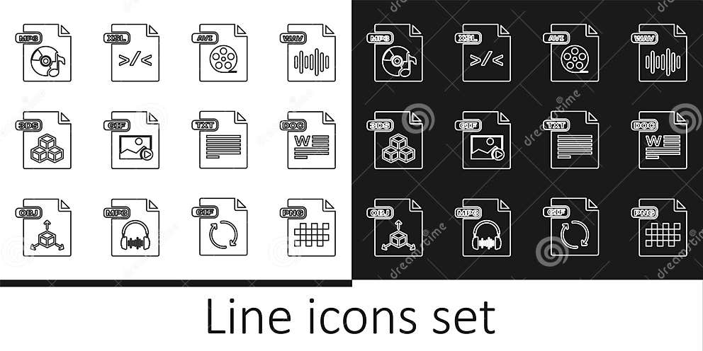 Set Line PNG File Document, DOC, AVI, GIF, 3DS, MP3, TXT and XSL Icon ... Set Line PNG File Document, DOC, AVI, GIF, 3DS, MP3, TXT and XSL Icon ...