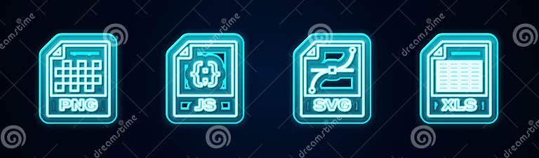 Set Line PNG File Document, JS, SVG and XLS. Glowing Neon Icon Stock ... Set Line PNG File Document, JS, SVG and XLS. Glowing Neon Icon Stock ...