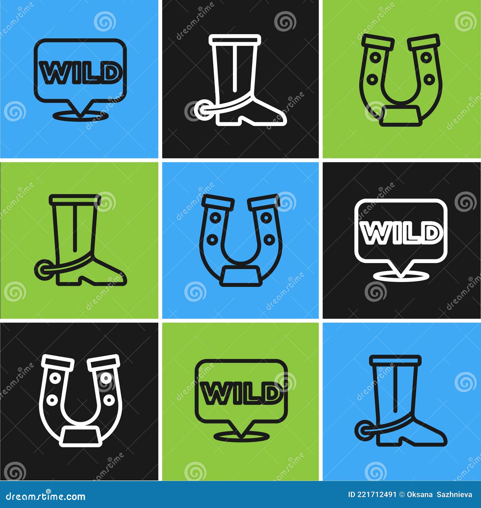 Set Line Pointer To Wild West, Horseshoe and Cowboy Boot Icon. Vector ...
