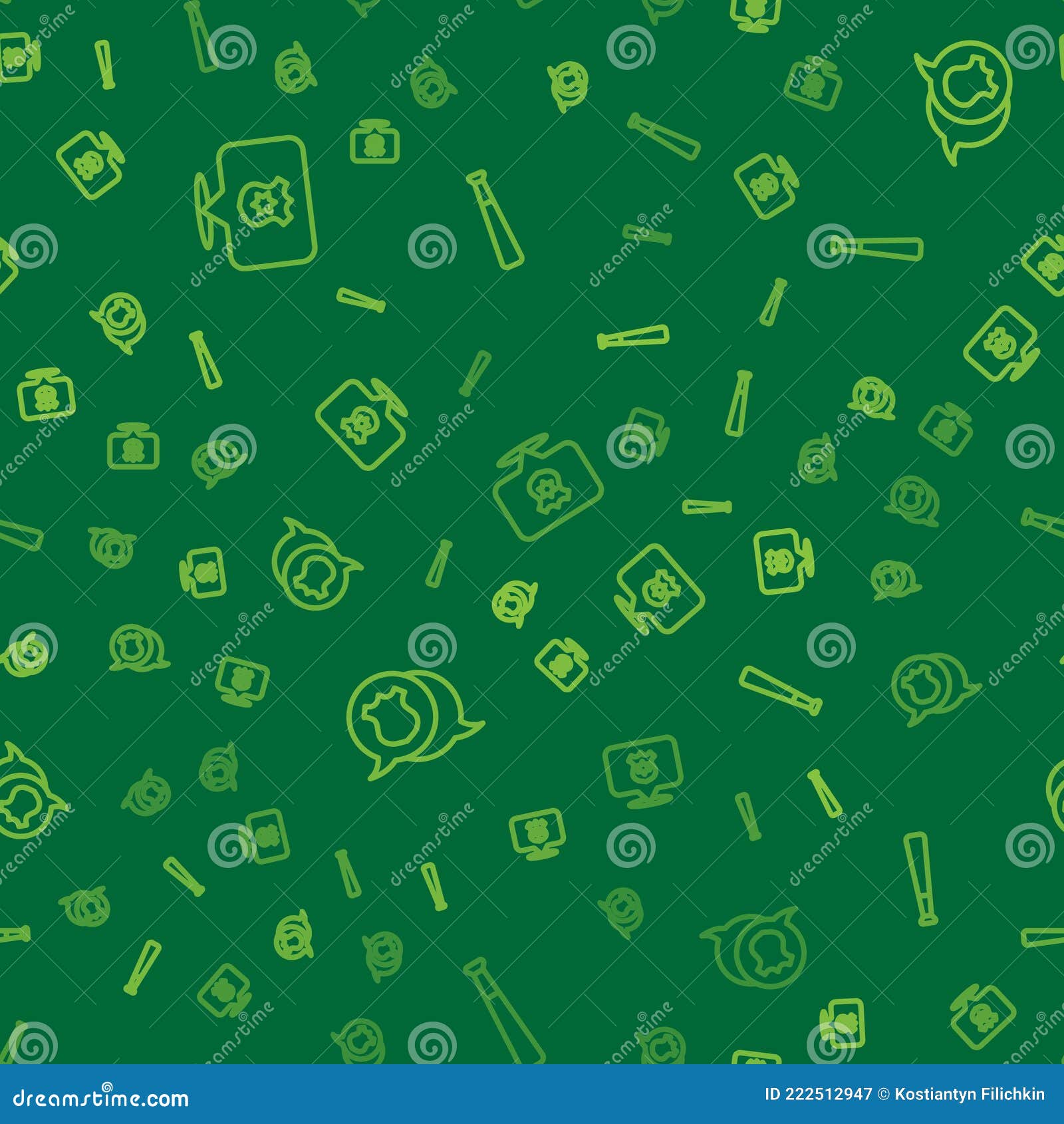 Set Line Police Badge, and Baseball Bat on Seamless Pattern. Vector ...