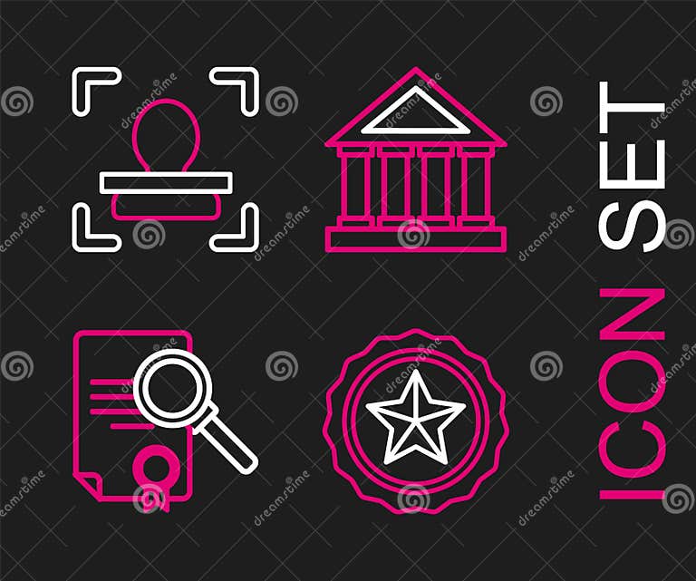 Set Line Police Badge, Document with Search, Courthouse Building and ... Set Line Police Badge, Document with Search, Courthouse Building and ...