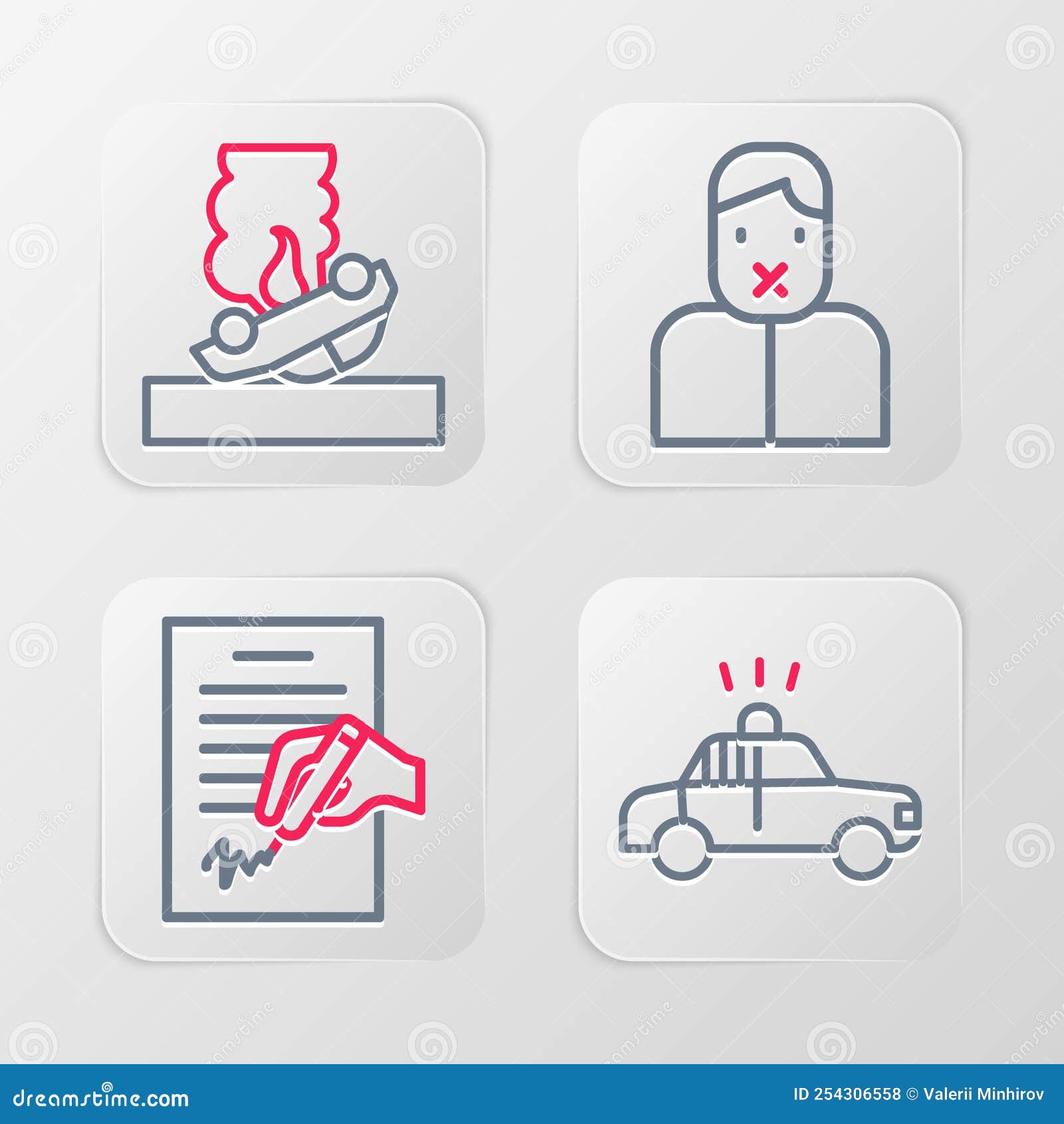 Set Censor And Freedom Of Speech, Pistol Gun, Lying Burning Tires ...