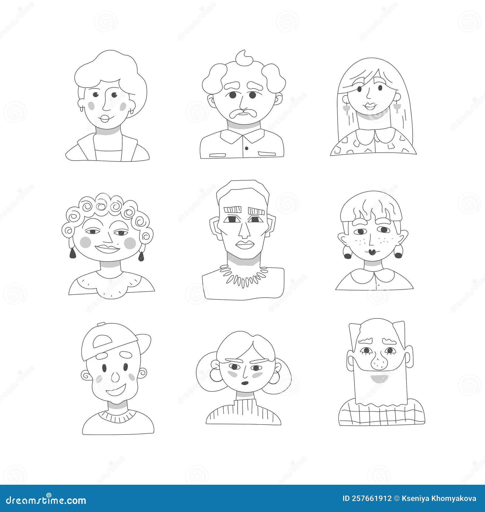 One Line Portraits Vector Set. Linear Portrait Human Face In Glasses ...