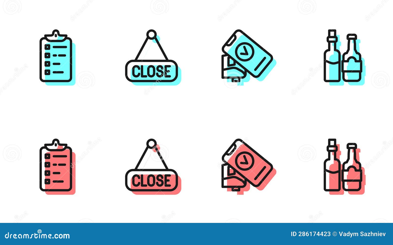 Set Line POS Terminal, Shopping List, Hanging Sign with Closed and ... Set Line POS Terminal, Shopping List, Hanging Sign with Closed and ...