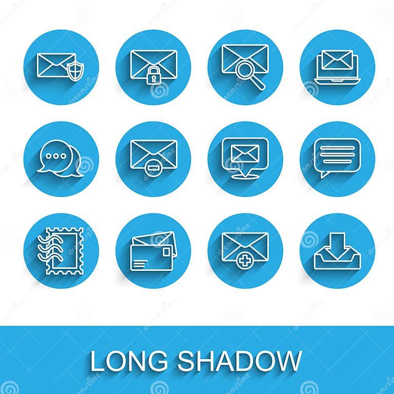 Set Line Postal Stamp, Envelope, with Shield, Received Message Concept ...